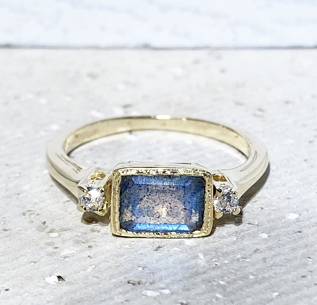 Octagon Labradorite Ring – East-west Natural Rectangle Gemstone Bezel ...