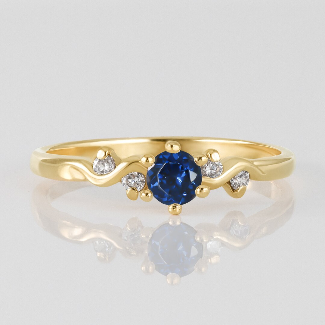 Blue Sapphire Ring – September Birthstone - Round Gemstone Prong Set ...