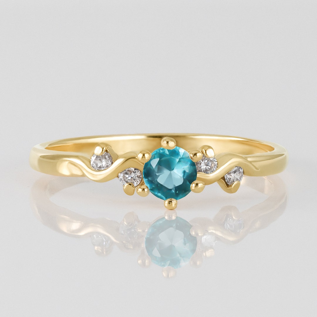 Blue Topaz Ring – December Birthstone - Round Gemstone Prong Set Simple ...