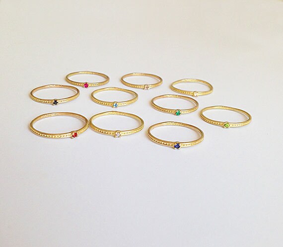 Any Birthstone Ring - Thin Ring - Gold Ring - Stacking Ring - Hammered ...