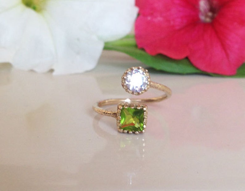 Dual Gemstone Ring Two Birthstone Ring Peridot Ring | Etsy