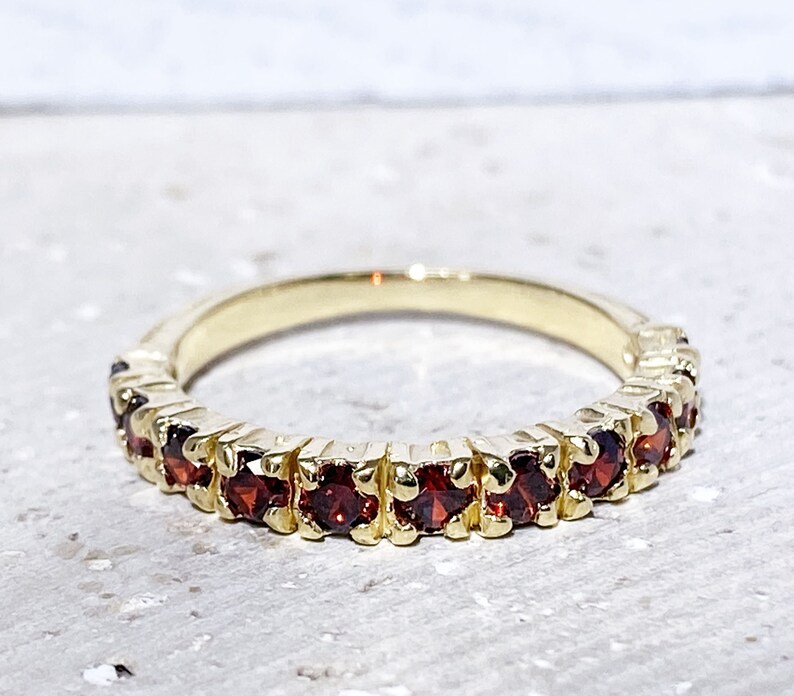 Red Garnet Ring – January Birthstone - Round Gemstone Prong Half ...
