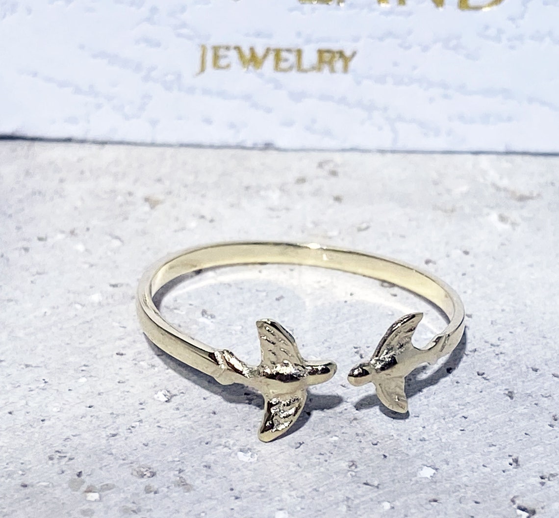 Branch Bird Ring - Love Birds Ring - Gold Ring - Stacking Ring ...