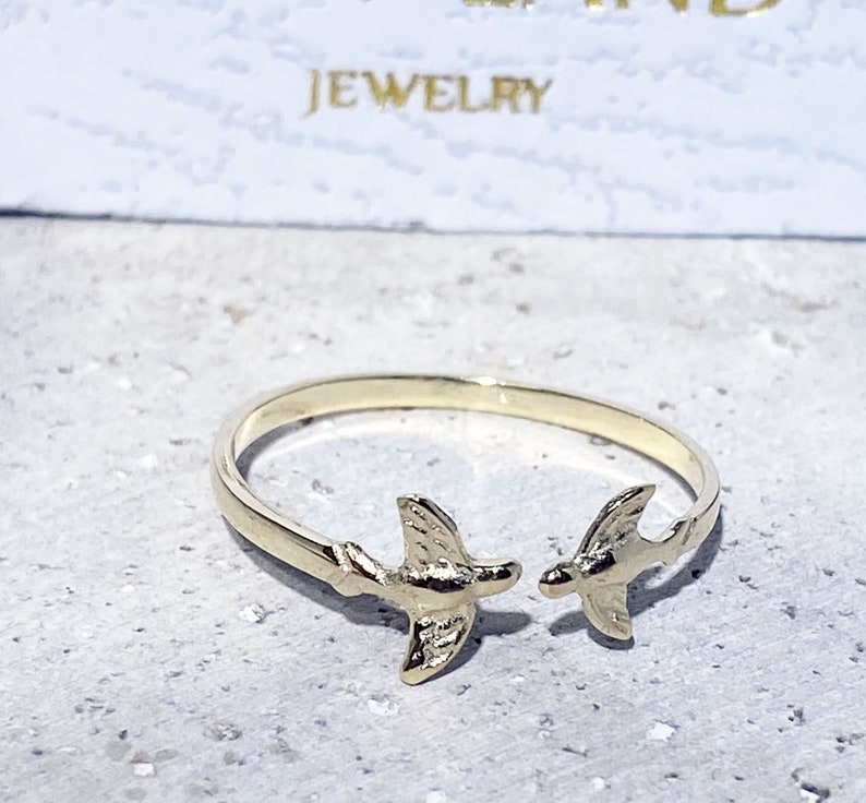 Branch Bird Ring - Love Birds Ring - Gold Ring - Stacking Ring ...