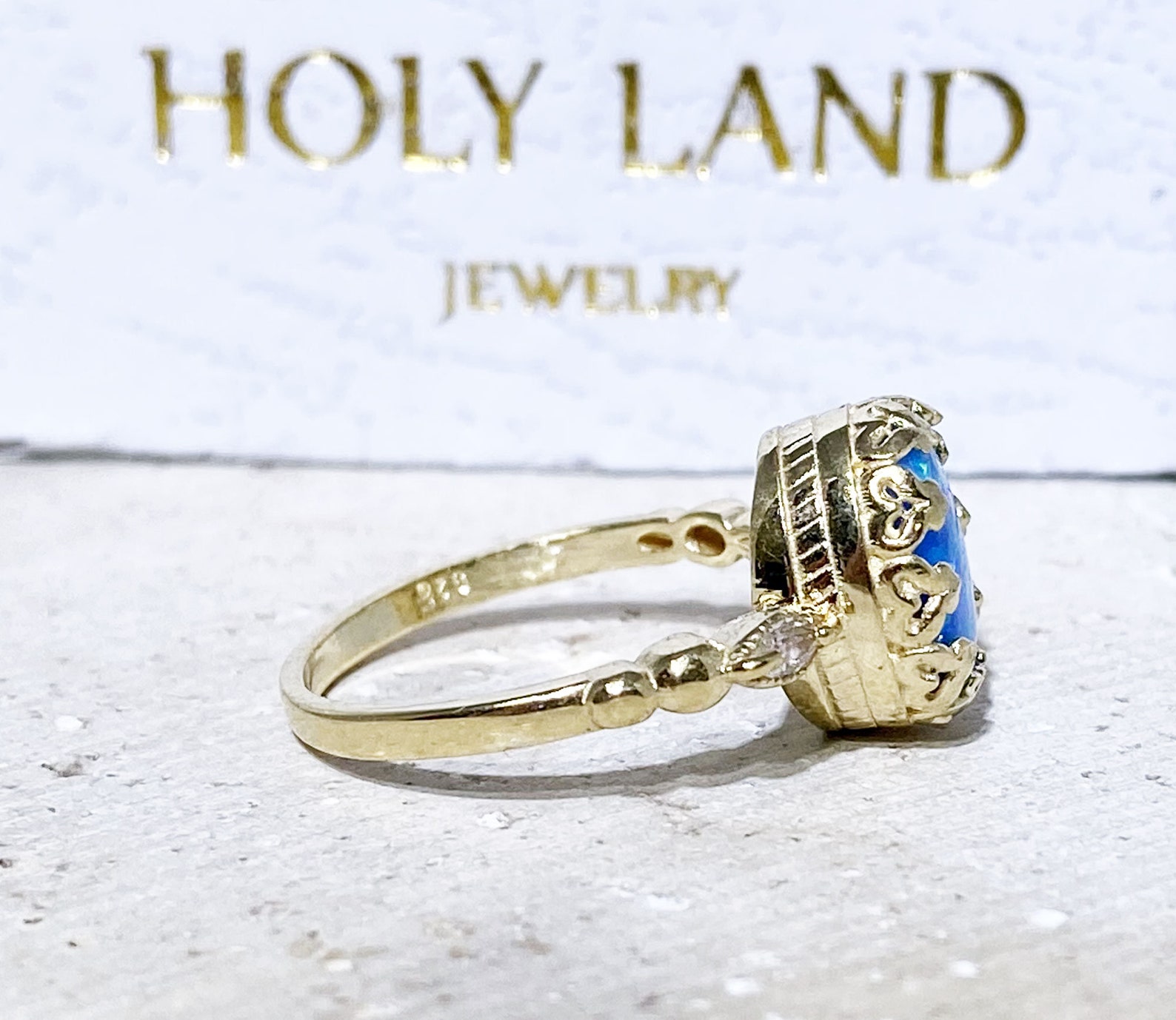 Blue Opal Ring October Birthstone Statement Ring Oval Ring Bezel Ring ...