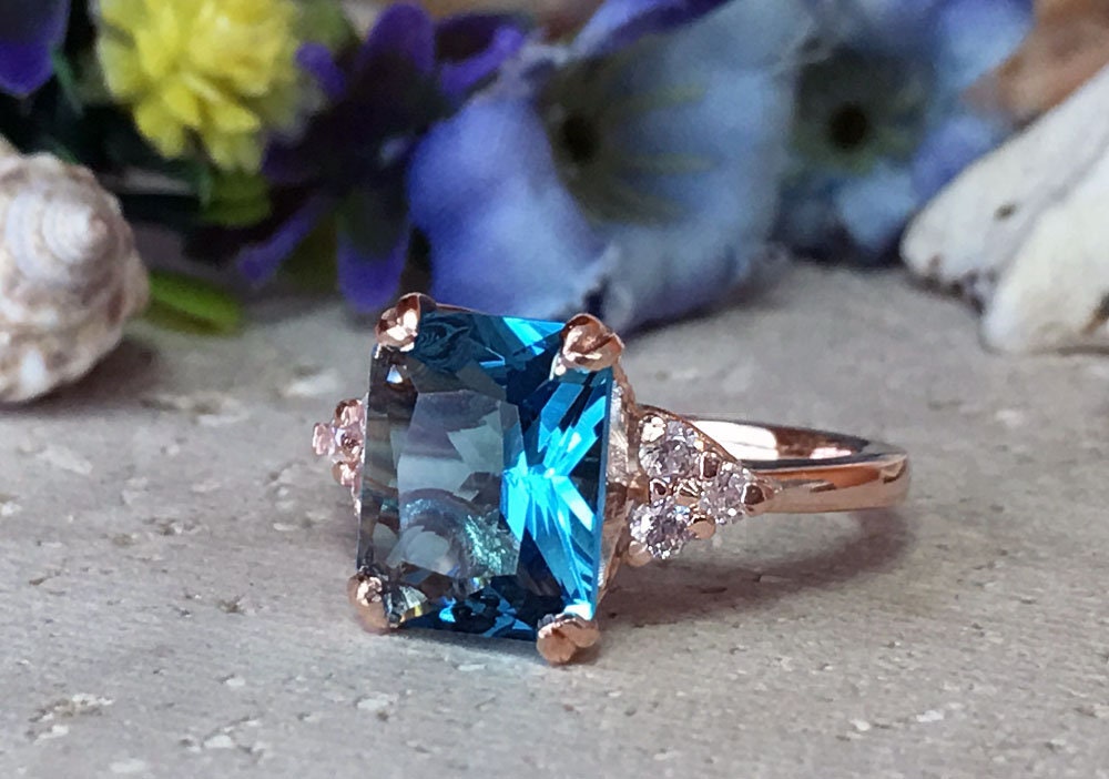 Blue Topaz Ring December Birthstone Gemstone Band Gold | Etsy