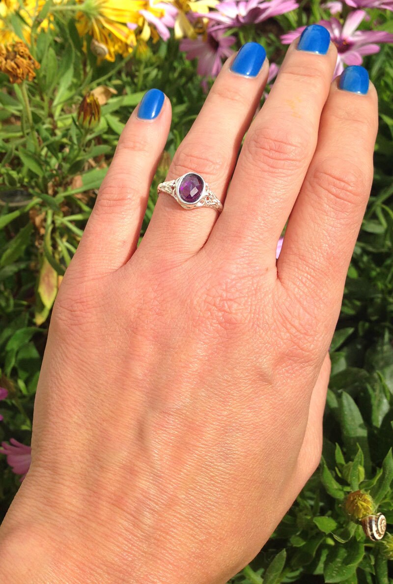 Amethyst Ring February Birthstone Gold Ring Vintage Band | Etsy
