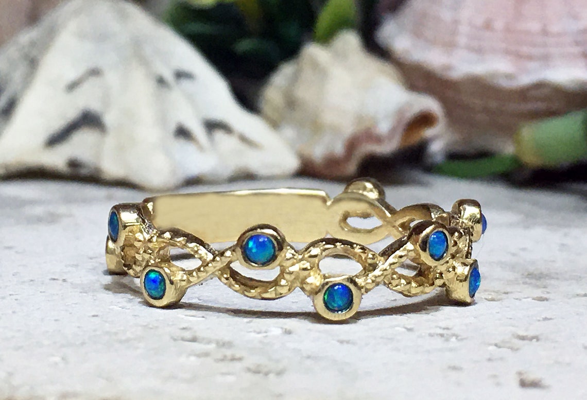 Blue Opal Ring October Ring Tiny Ring Simple Ring - Etsy