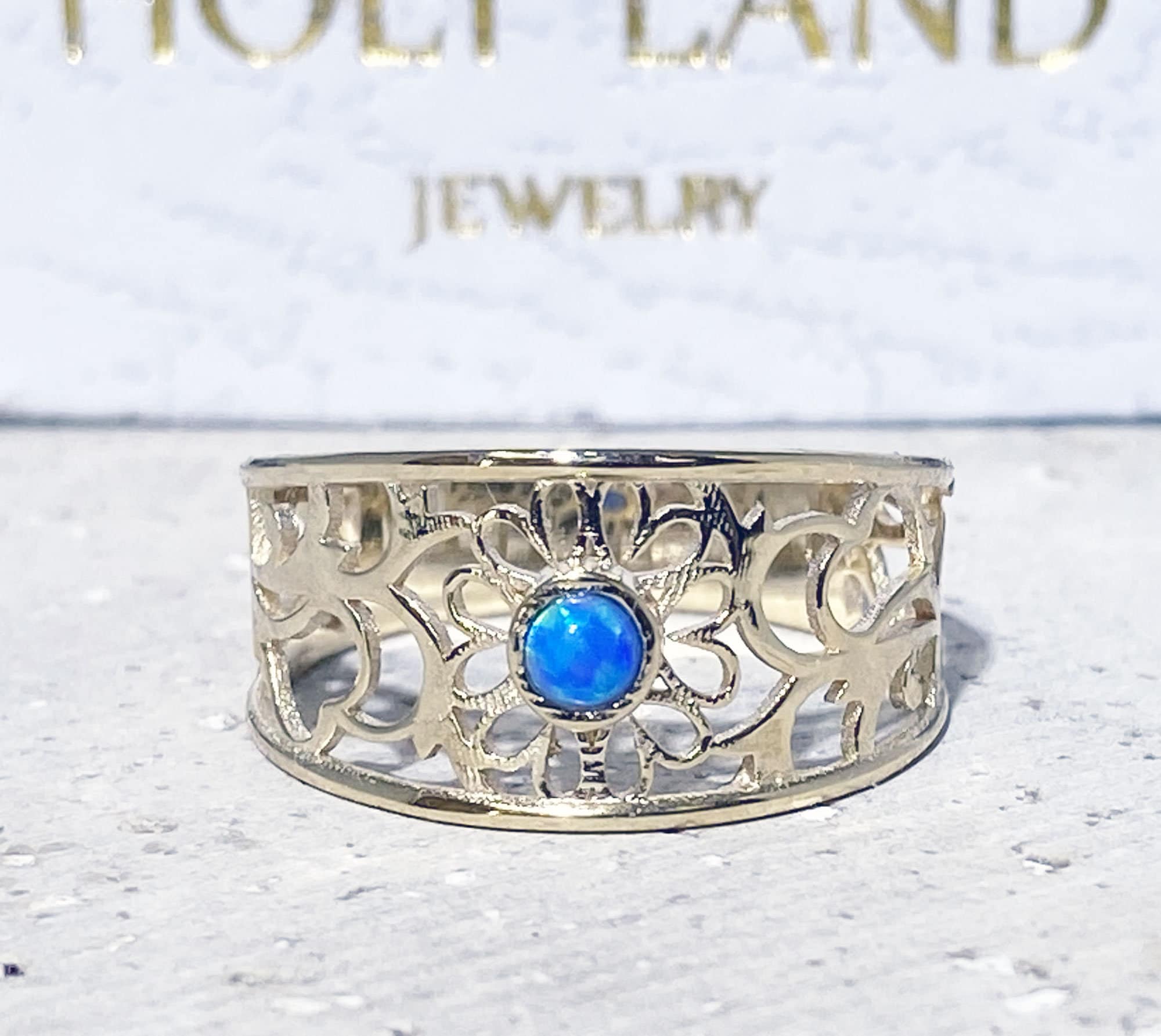 October Birthstone Jewelry Blue Opal Ring Lace Ring - Etsy