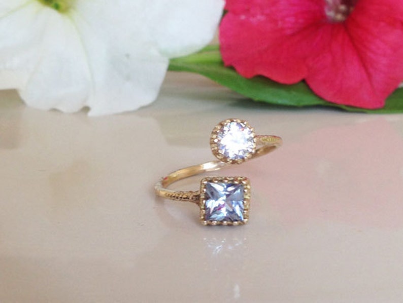 Dual Gemstone Ring Two Birthstone Ring Aquamarine Ring | Etsy