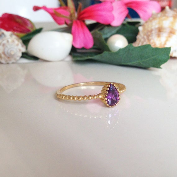 Purple Amethyst Ring Teardrop Ring Gemstone Ring - Etsy