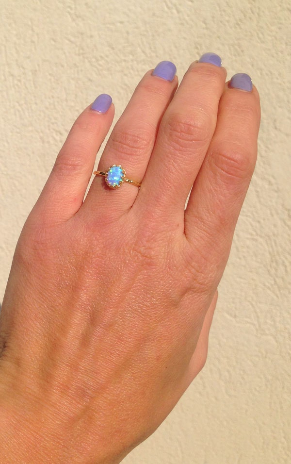 Blue Opal Ring October Birthstone Hammered Ring Gold - Etsy