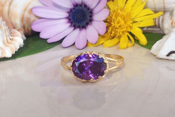 Purple Amethyst Ring – February Birthstone - East-west Oval Natural ...