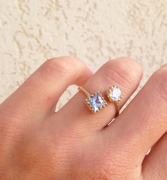 Dual Gemstone Ring Two Birthstone Ring Aquamarine Ring | Etsy