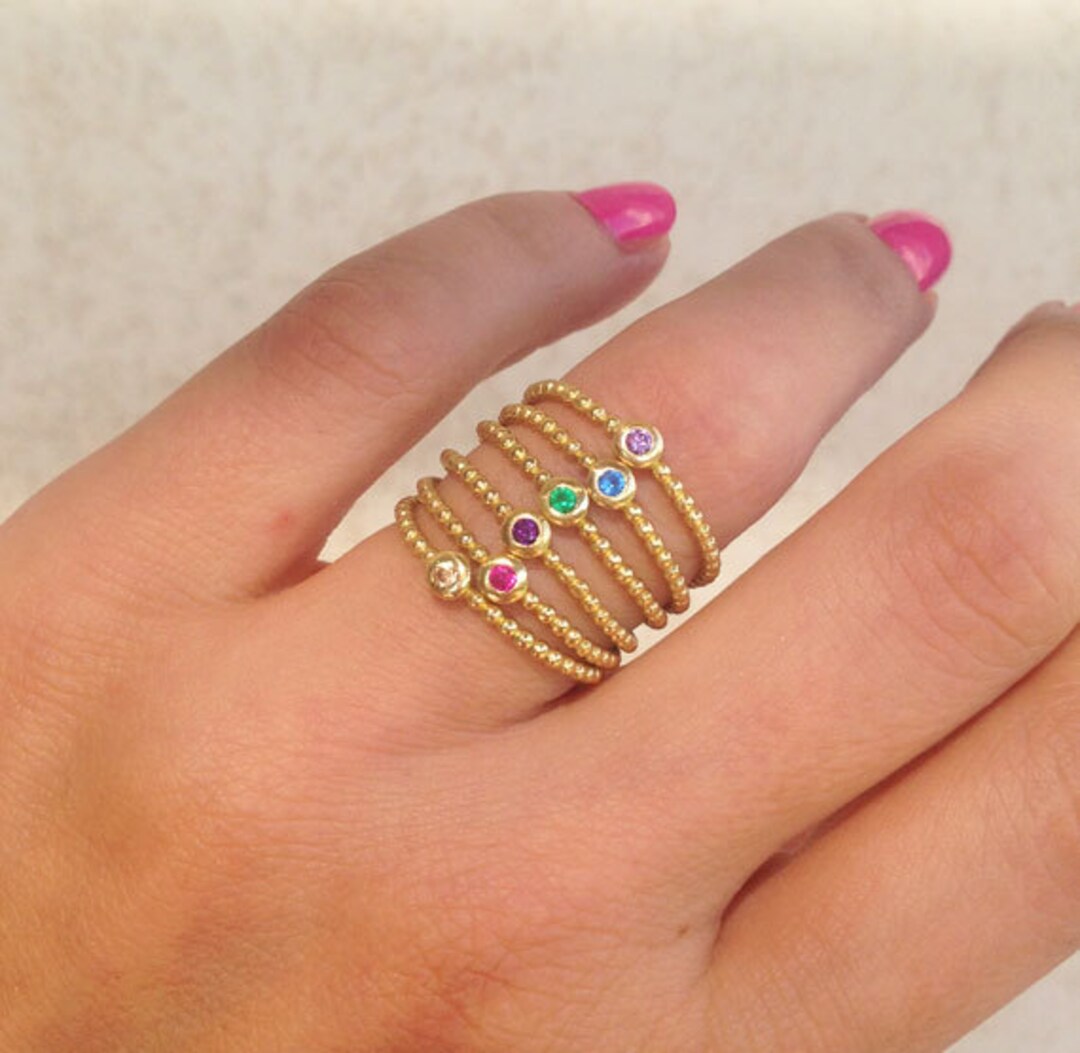 Any Birthstone Ring - Stacking Ring - Tiny Ring - Simple Ring - Bezel ...