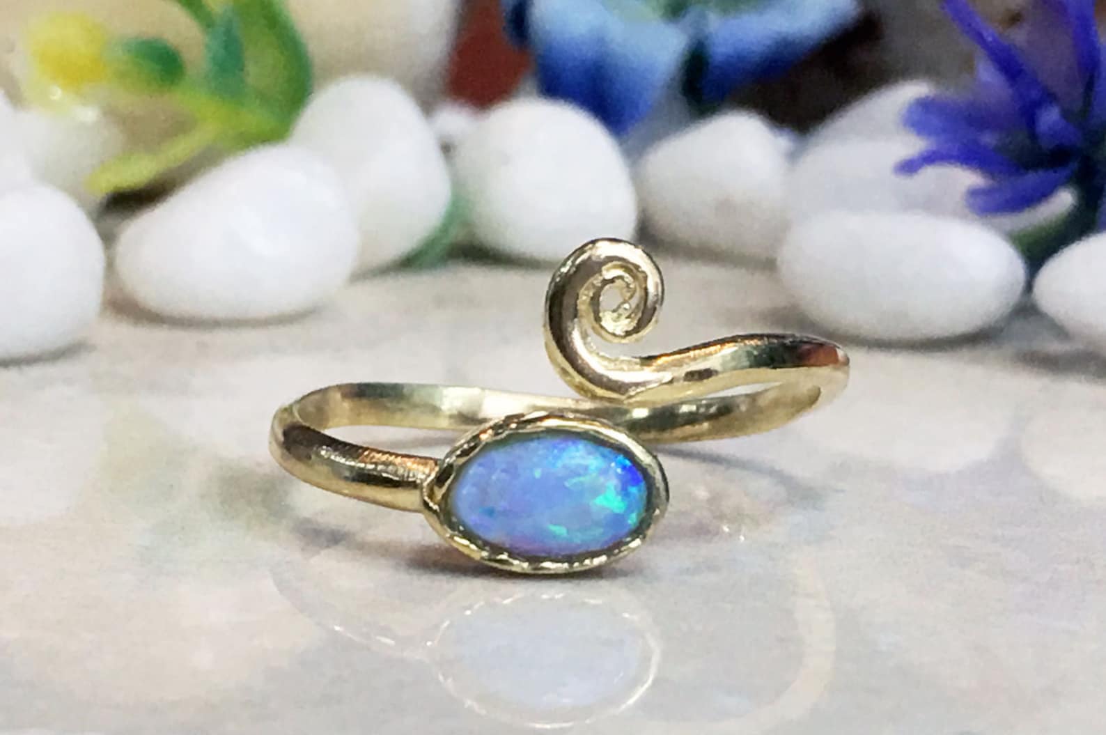Blue Opal Ring October Birthstone Stack Ring Tiny Ring - Etsy