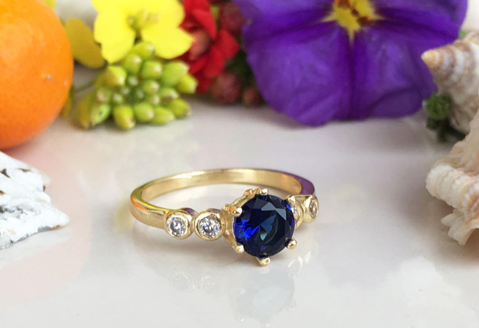 Blue Sapphire Ring - Royal Blue Ring - September Birthstone - Gold Ring ...