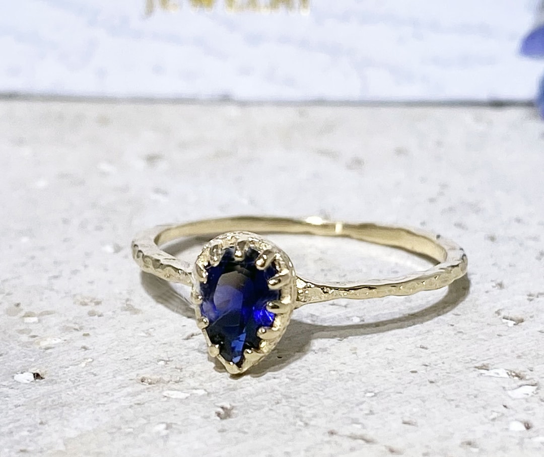 Blue Sapphire Ring - Slim Ring - Hammered Ring - Delicate Ring ...