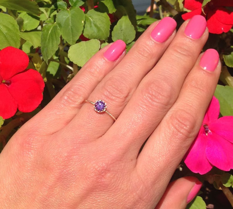 Purple Amethyst Ring - February Birthstone - Round Gemstone Vintage ...