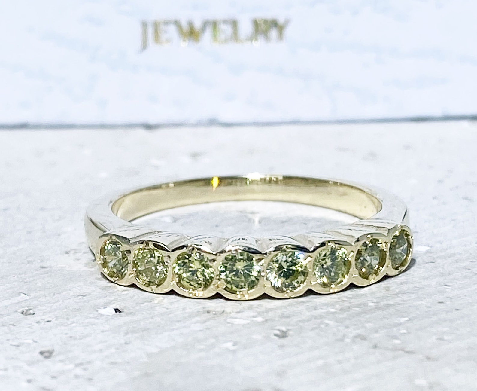 Peridot Ring - August Birthstone - Round Green Gemstone Bezel Half ...