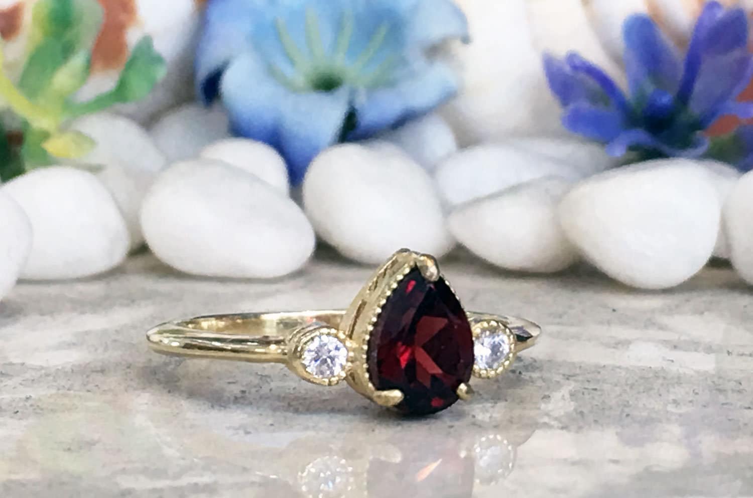 Garnet Ring January Birthstone Teardrop Ring Gold Ring | Etsy