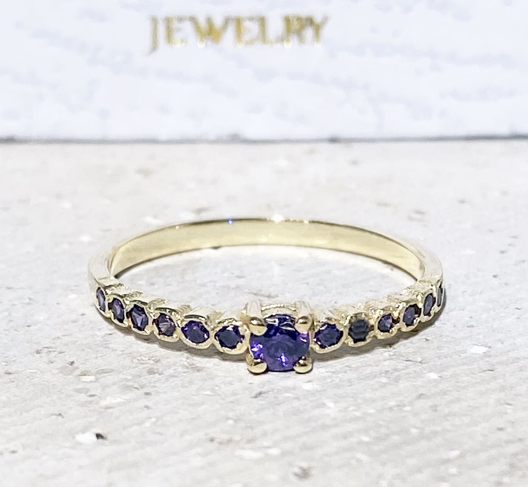 Purple Amethyst Ring - February Birthstone - Round Gemstone Bezel Set ...