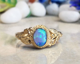 Blue Opal Ring October Birthstone Gold Ring Gemstone | Etsy
