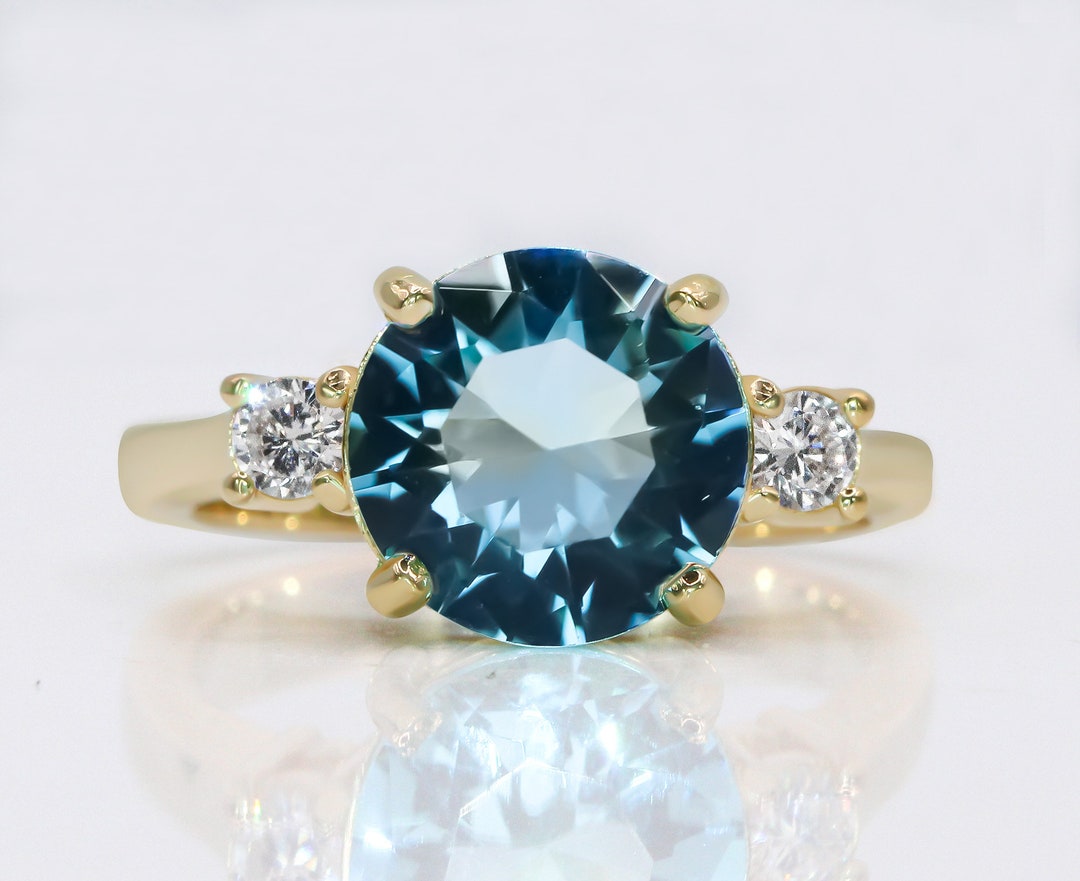 Blue Topaz Ring – December Birthstone - Round Gemstone Statement ...