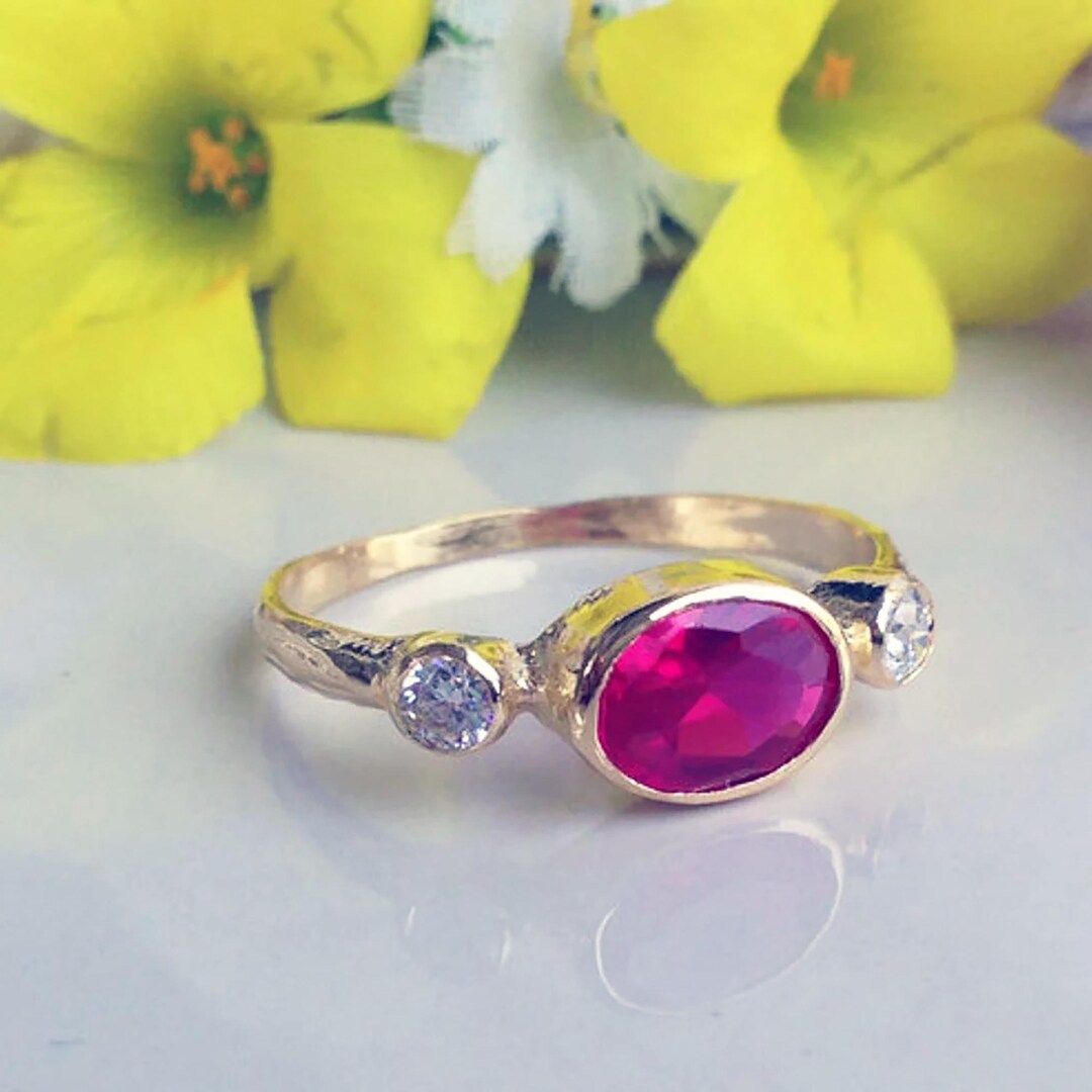 Ruby Ring – July Birthstone - East-west Oval Fuchsia Gemstone Bezel Set ...
