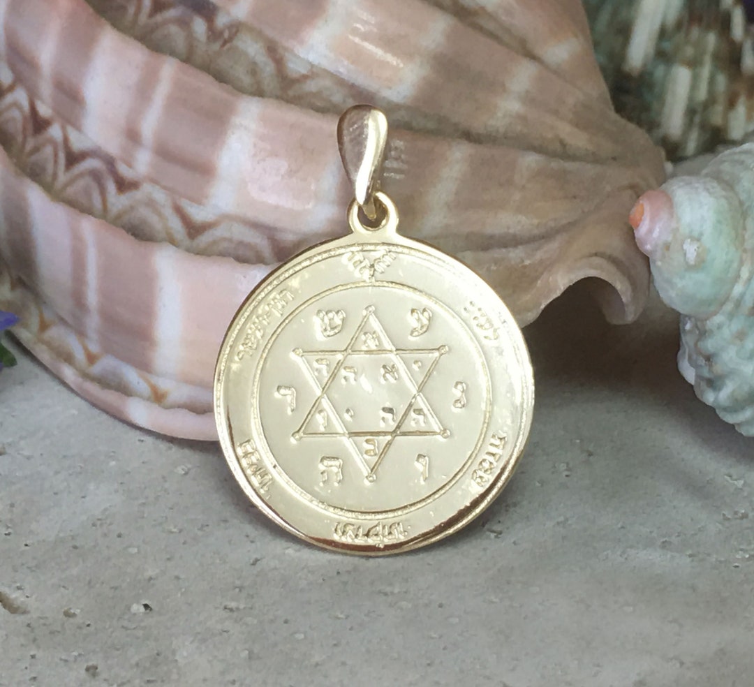 Seal of Solomon Double Side Kabbalah Text Gold Pendant - Hebrew ...