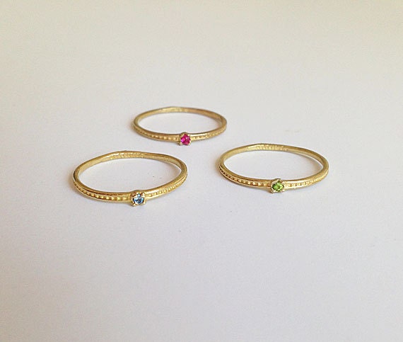 Any Birthstone Ring - Thin Ring - Gold Ring - Stacking Ring - Hammered ...