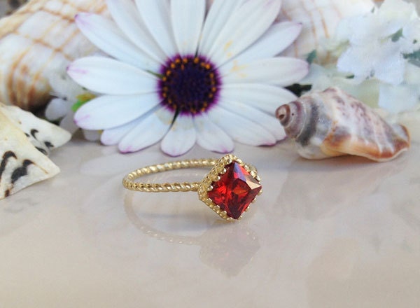 Garnet Ring January Birthstone Stacking Ring Gold Ring | Etsy