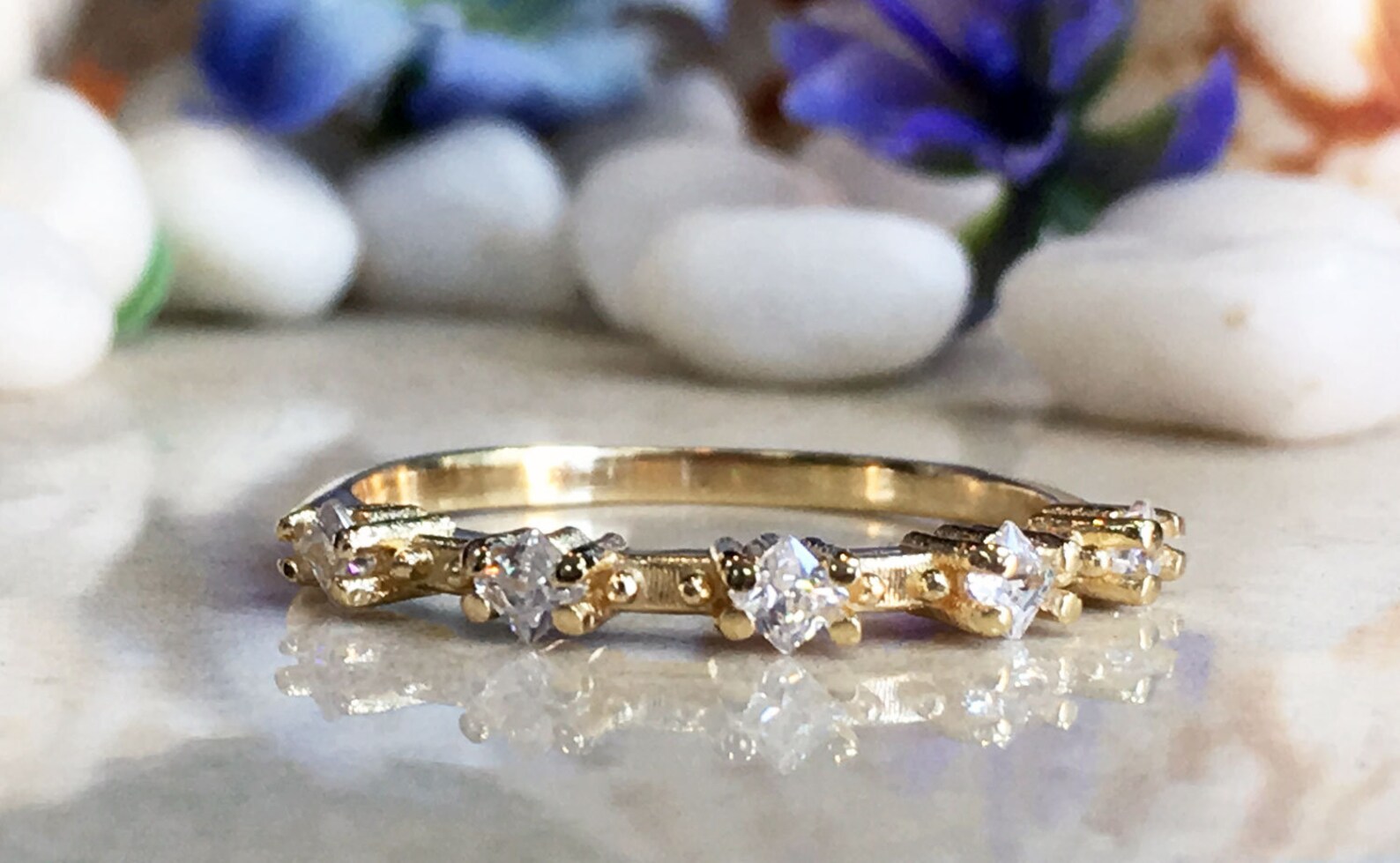 Clear Quartz Ring Gold Ring White Quartz Band Stack Ring | Etsy