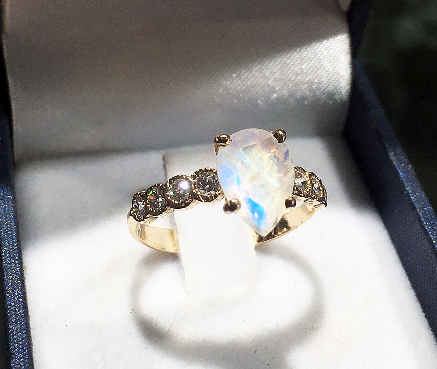 Rainbow Moonstone Ring June Birthstone Statement Ring | Etsy