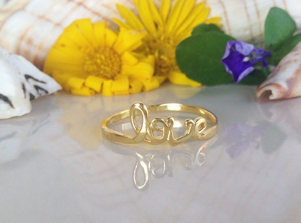 Love Ring Gold Ring Cursive Love Ring Simple Ring - Etsy