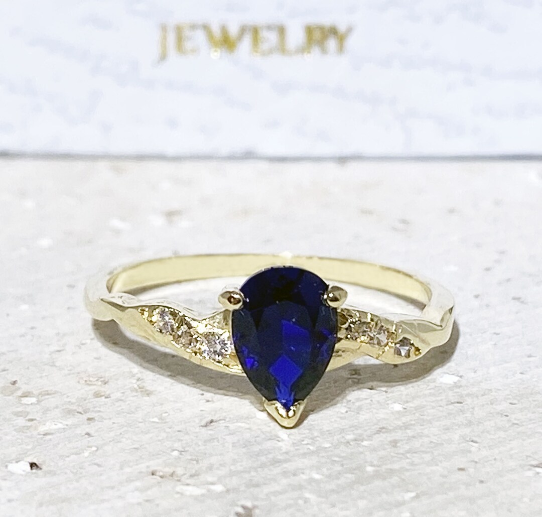 Blue Sapphire Ring - Gold Ring - Slim Ring - Royal Blue Ring ...