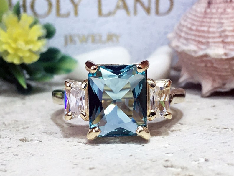 Blue Topaz Ring - December Birthstone - Octagon Gemstone Statement ...