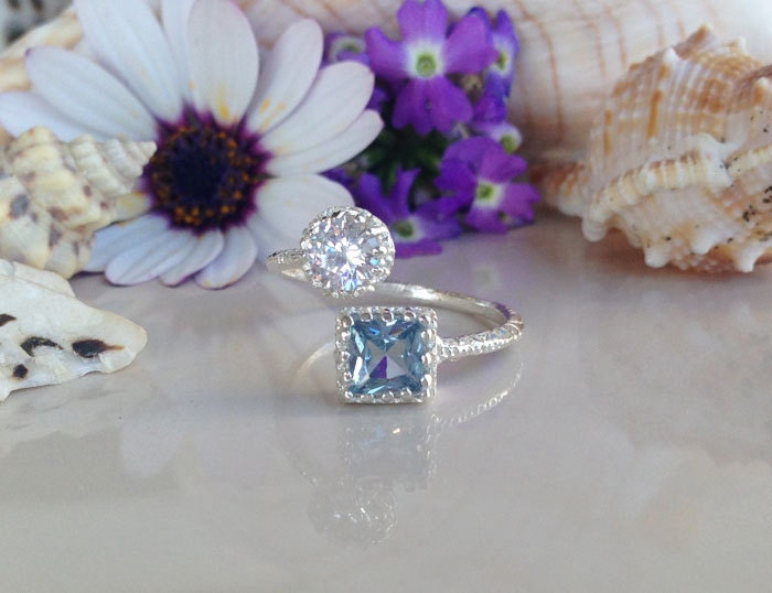 Dual Gemstone Ring Two Birthstone Ring Aquamarine Ring | Etsy