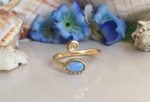 Blue Opal Ring October Birthstone Stack Ring Tiny Ring | Etsy