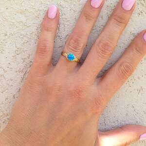 Blue Opal Ring - October Birthstone - Gold Ring - Gemstone Ring - Tiny ...