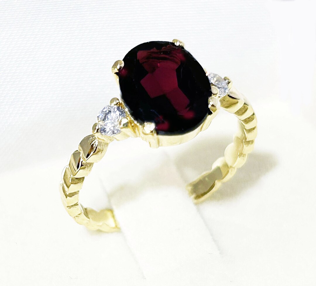 Garnet Ring - January Birthstone - Oval Ring - Statement Ring - Gold ...