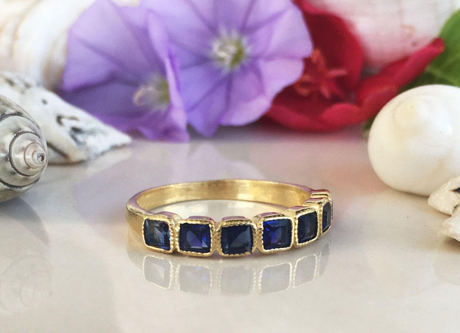 Blue Sapphire Ring September Ring Half Eternity Ring | Etsy