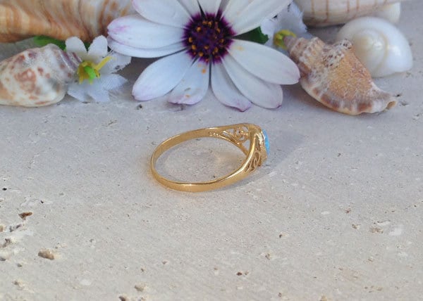 Blue Opal Ring - October Birthstone - Gold Ring - Gemstone Ring - Tiny ...