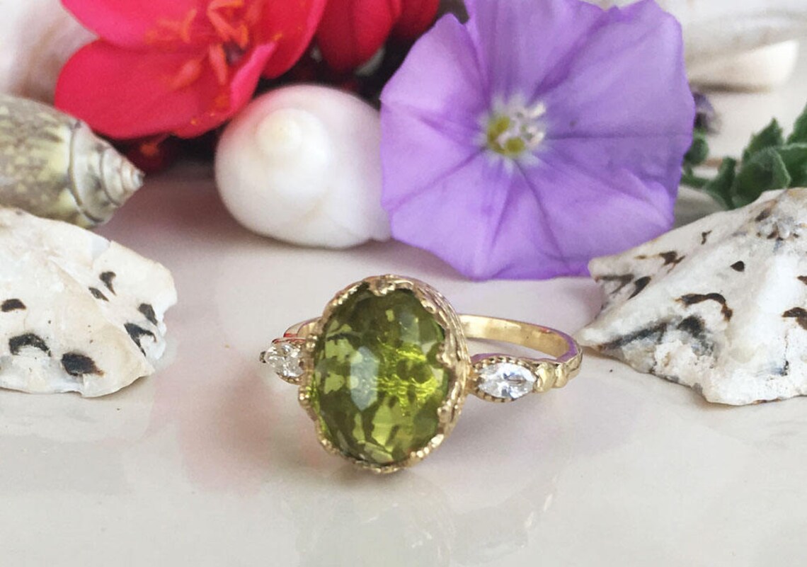 Peridot Ring August Birthstone Statement Ring Gold Ring - Etsy