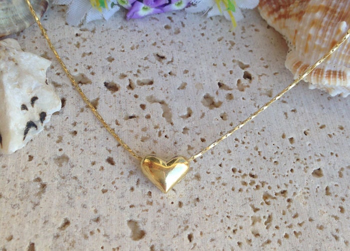 Small Heart Necklace Gold Filled Chain Heart Necklace | Etsy