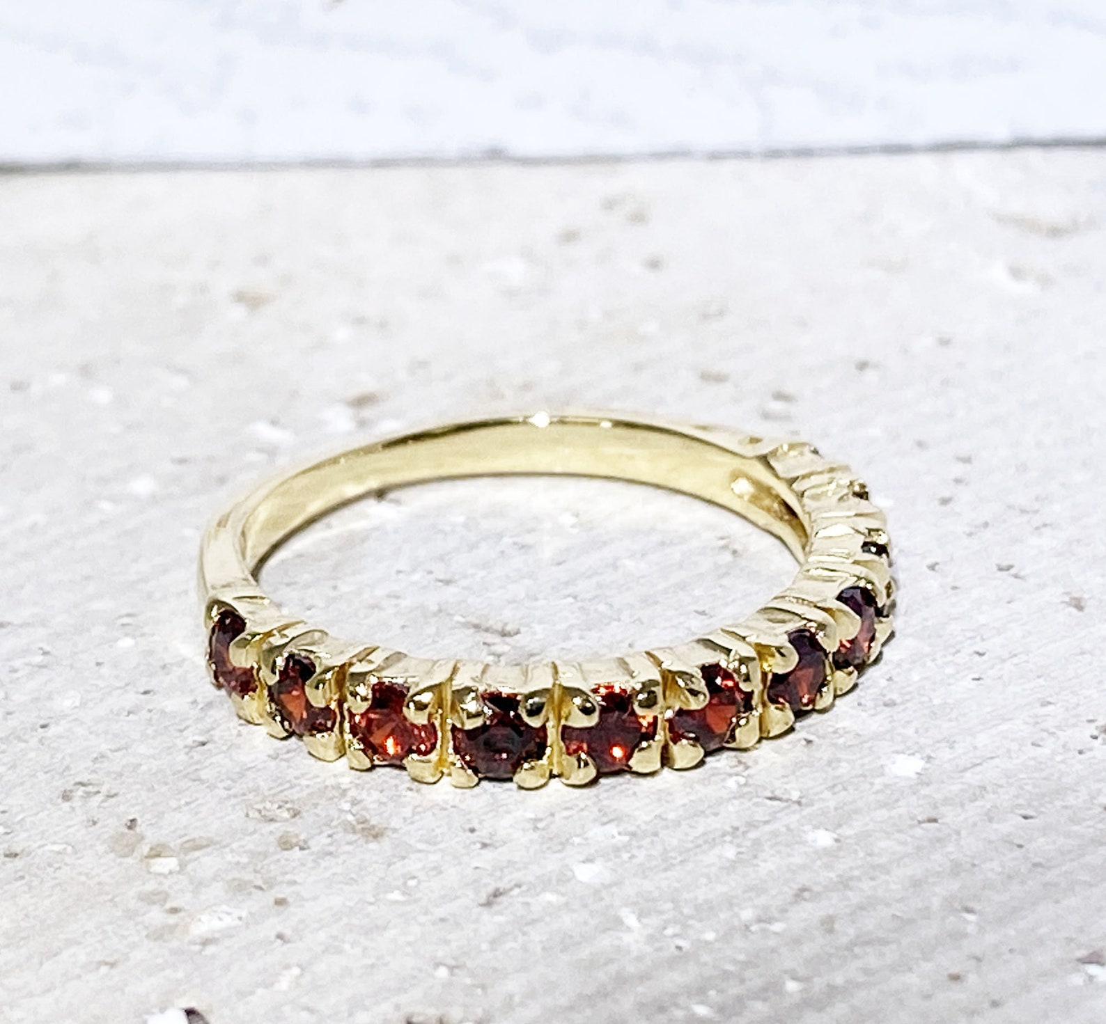 Red Garnet Ring January Ring Half Eternity Ring Stacking - Etsy