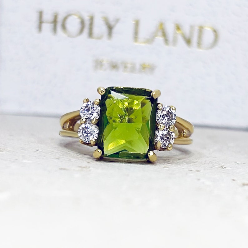 Peridot Ring – August Birthstone - Rectangle Green Gemstone Prong Set ...