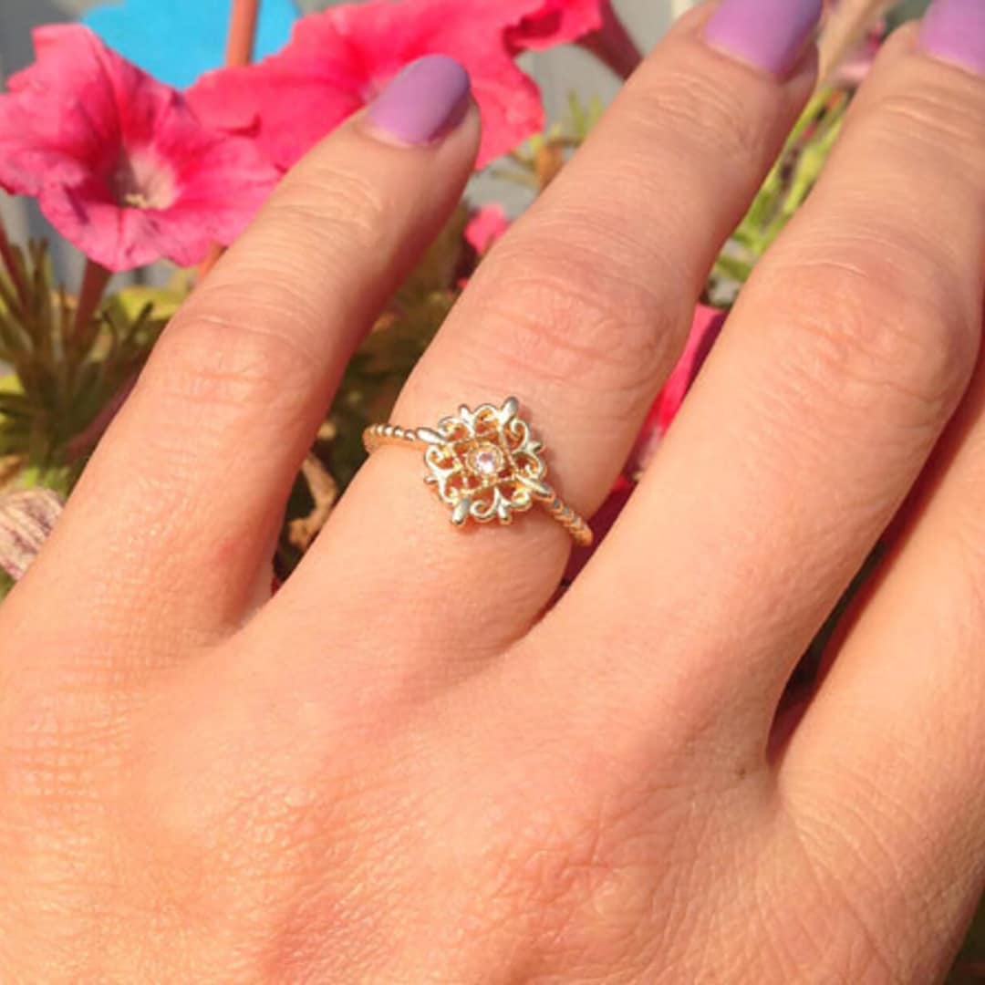Any Birthstone Ring – Choose Your Gemstone Simple Delicate Flower Gold ...