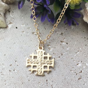Jerusalem Cross Necklace - Gold Cross Pendant - Tiny Charm Necklace ...
