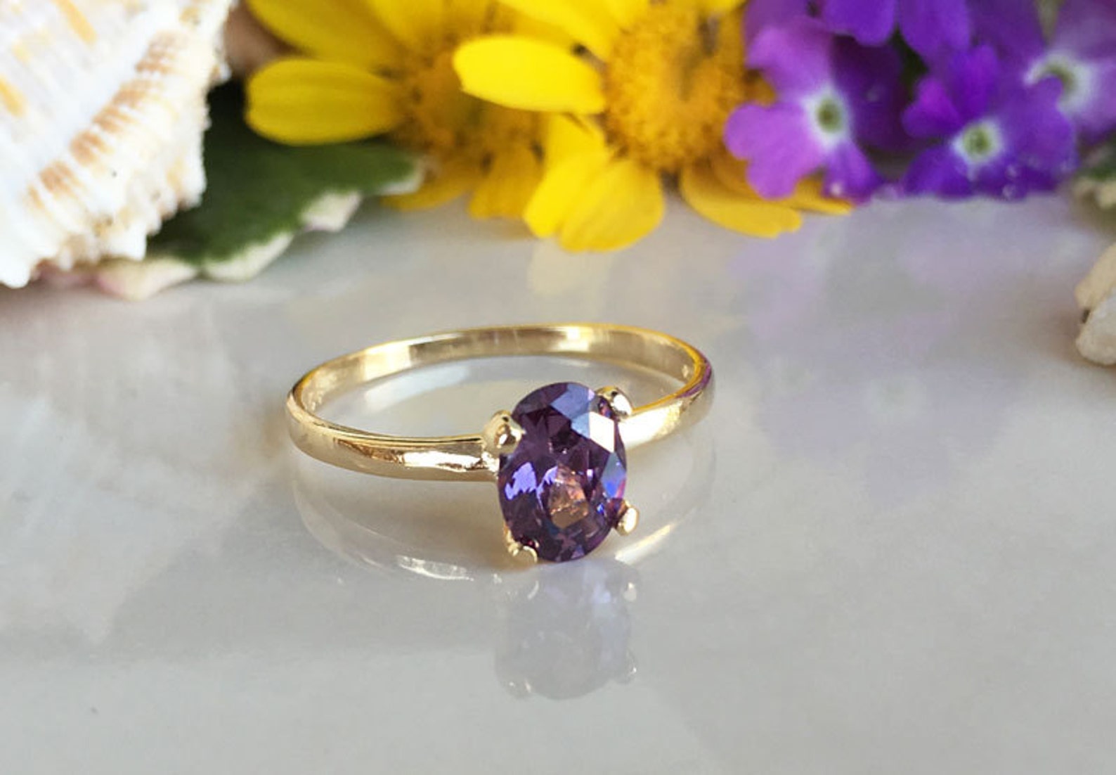 February Birthstone Jewelry Amethyst Ring Gold Ring Oval - Etsy